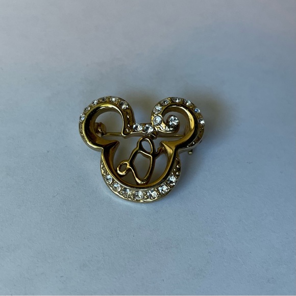Disney | Accessories | Disney Micky Head Gold And Jeweled Brooch Lapel ...
